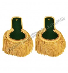 GOLD MOON SHOULDER EPAULETTES, GOLD SPIRAL FRINGE MARCHING BAND EPAULETE