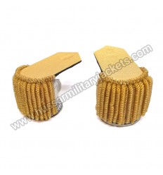 GOLD MOON SHOULDER EPAULETTES, GOLD SPIRAL FRINGE MARCHING BAND EPAULETE
