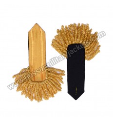 GOLD MOON SHOULDER EPAULETTES, GOLD SPIRAL FRINGE MARCHING BAND EPAULETE