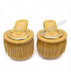 GOLD MOON SHOULDER EPAULETTES, GOLD SPIRAL FRINGE MARCHING BAND EPAULETE
