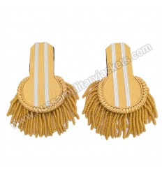GOLD MOON SHOULDER EPAULETTES, GOLD SPIRAL FRINGE MARCHING BAND EPAULETE